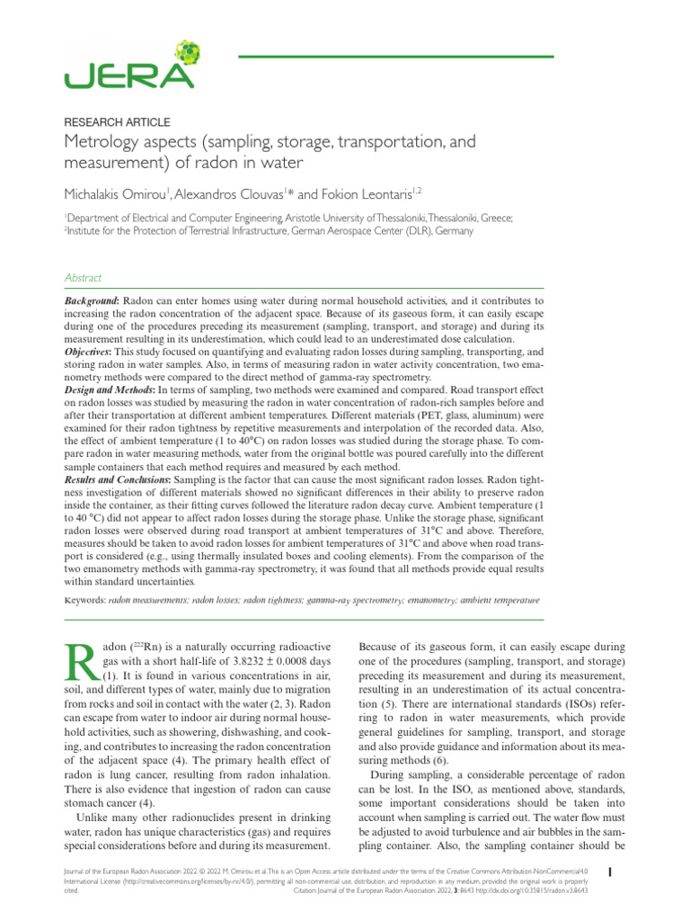 Metrology Aspects (Sampling, Storage, Transportation, and Measurement ...