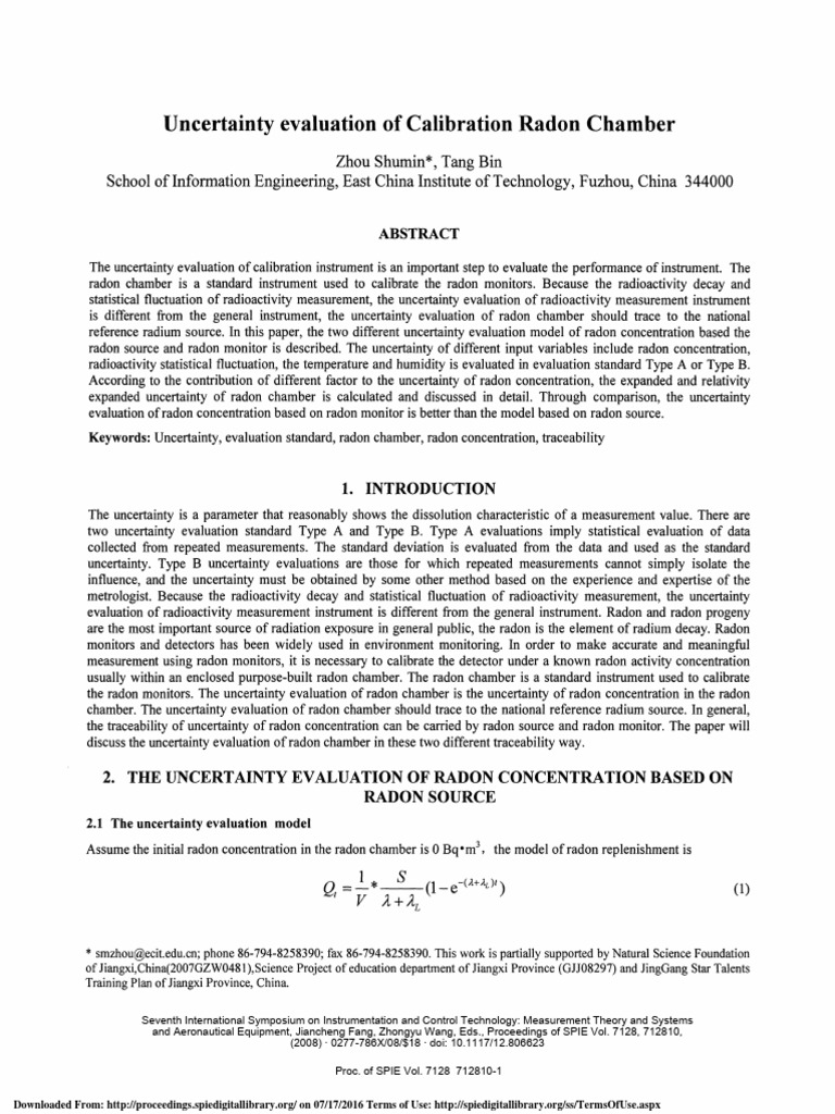 Uncertainty Evaluation of Calibration Radon Chamber | PDF | Calibration | Uncertainty
