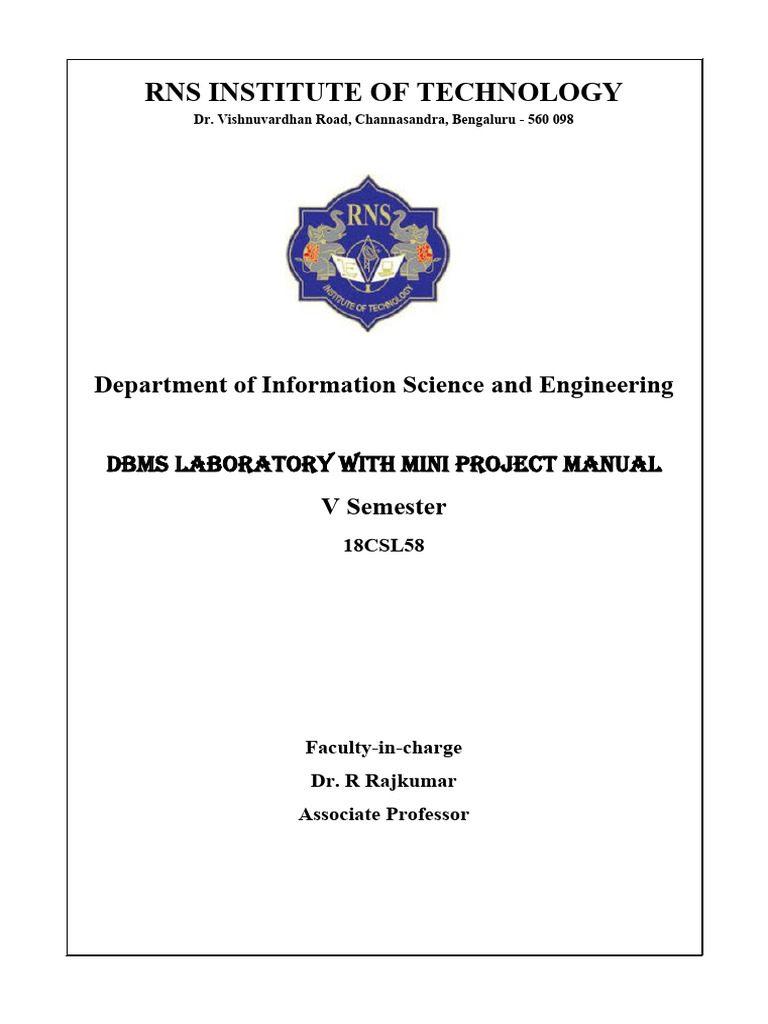 18csl58 Dbms Lab Manual 2022-23 | PDF | Relational Model | Relational Database