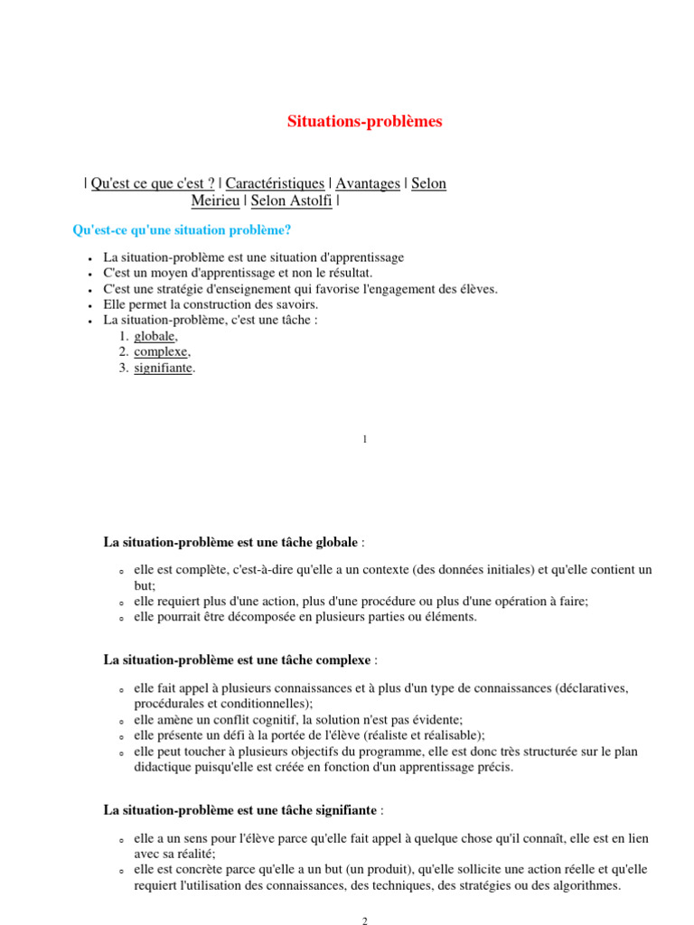 Situations Problème | PDF | Pédagogie | Apprentissage