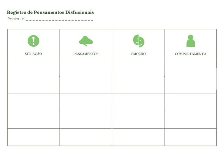 Registro de Pensamentos Disfuncionais (RPD) Psicologia Cognitivo ...
