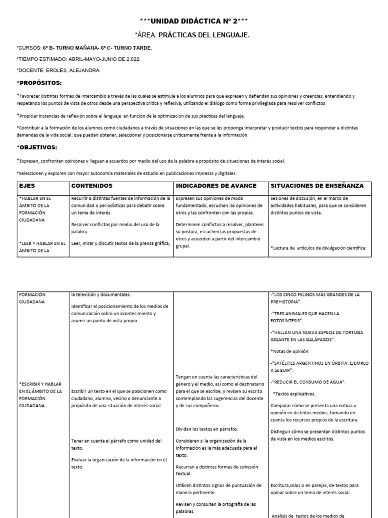 Unidad #2 - Práct - Leng. 6º - 2.022. | PDF | Puntuación