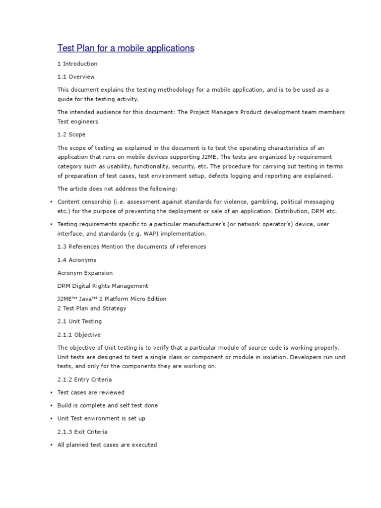 Test Plan For Mobile Application | PDF | Software Bug | Unit Testing