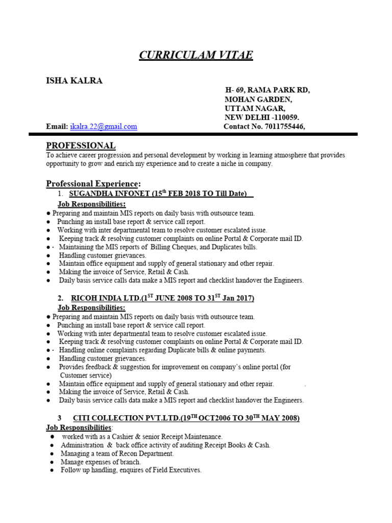 CURRICULAM VITAE ISHA | PDF