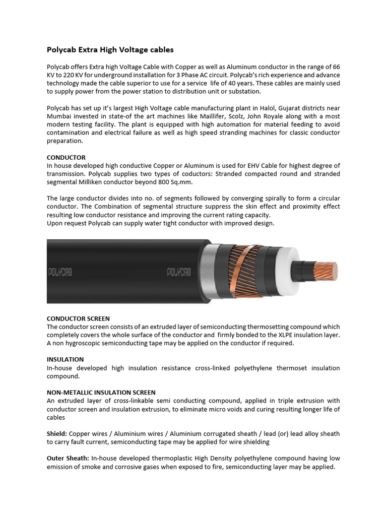 Polycab EHV Power Cable IEC 1 | PDF | Insulator (Electricity ...