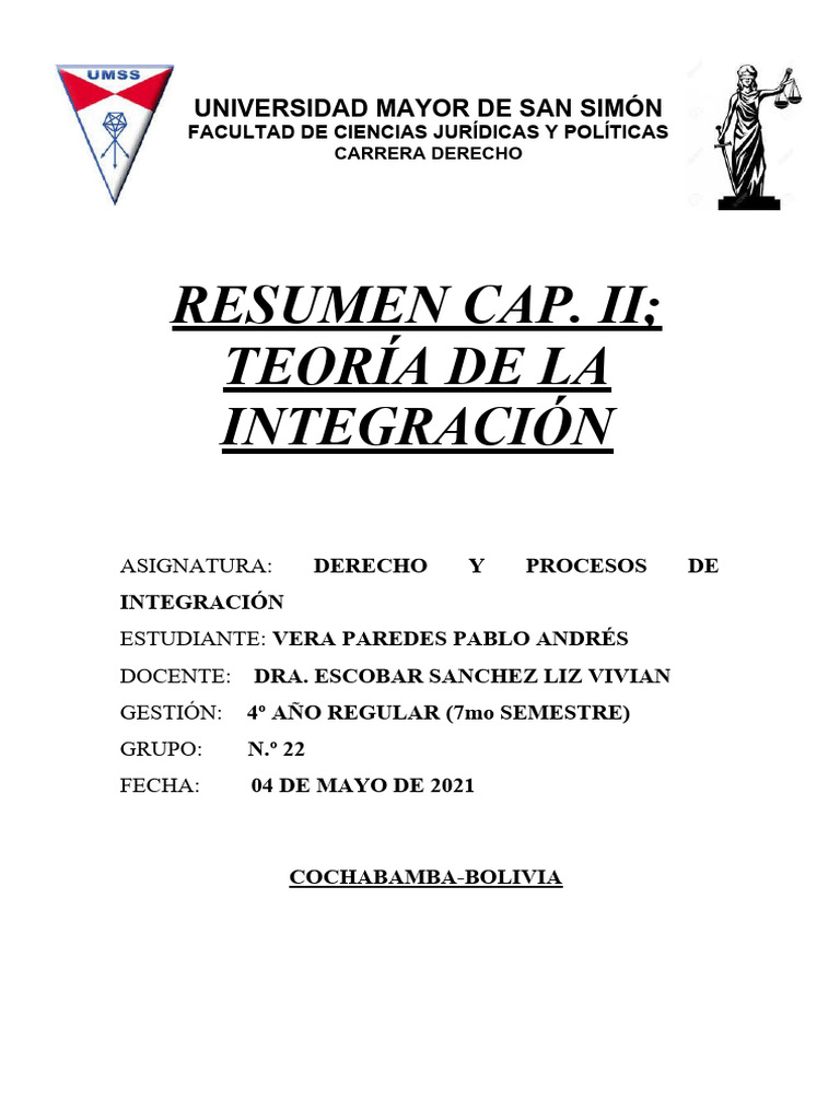 Resumen, Cap. Ii Teoria de La Integracion | PDF | Teoría | Naturaleza