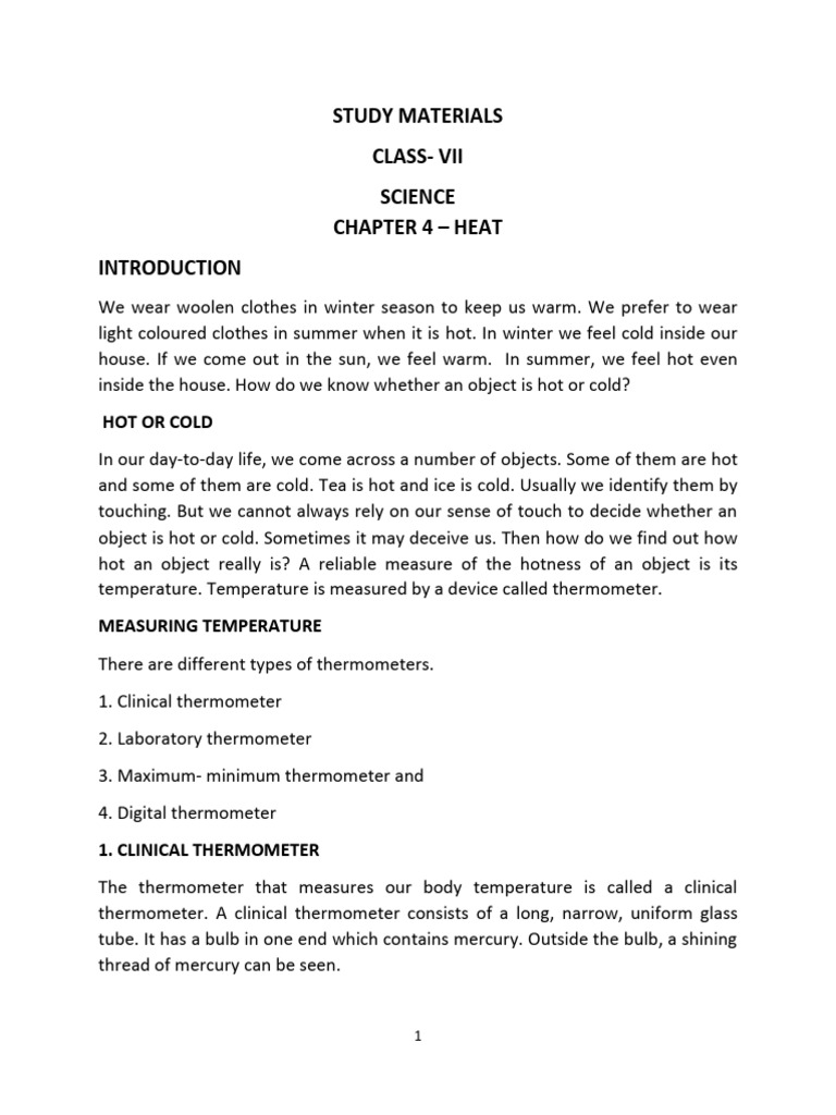 Vii Sci Heat Handout | PDF | Heat Transfer | Heat