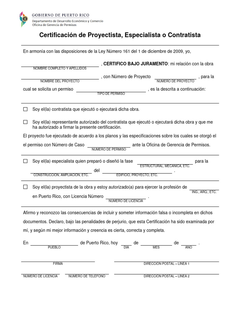 Certificación Proyectista Especialista Contratista | PDF