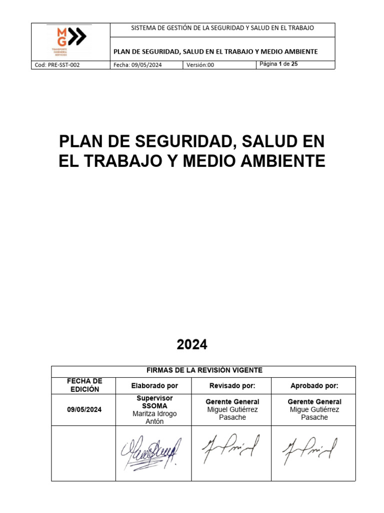 2- Sg-sst - Plan de Seguridad | PDF