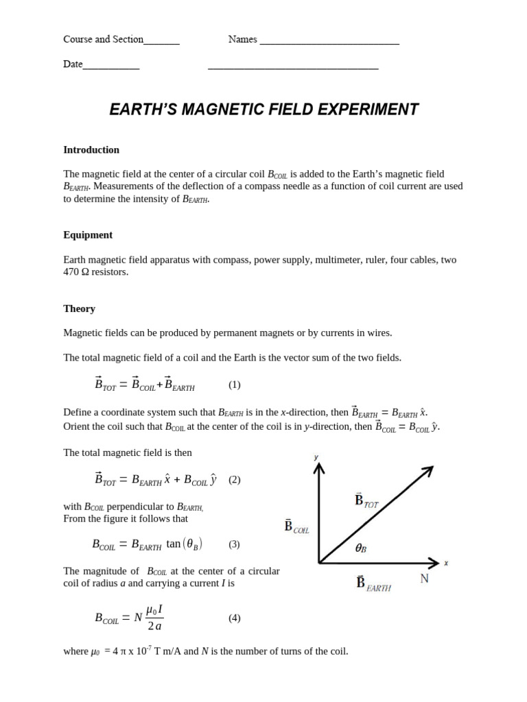 Earth Magnetic Field LAB | PDF | Magnetic Field | Inductor