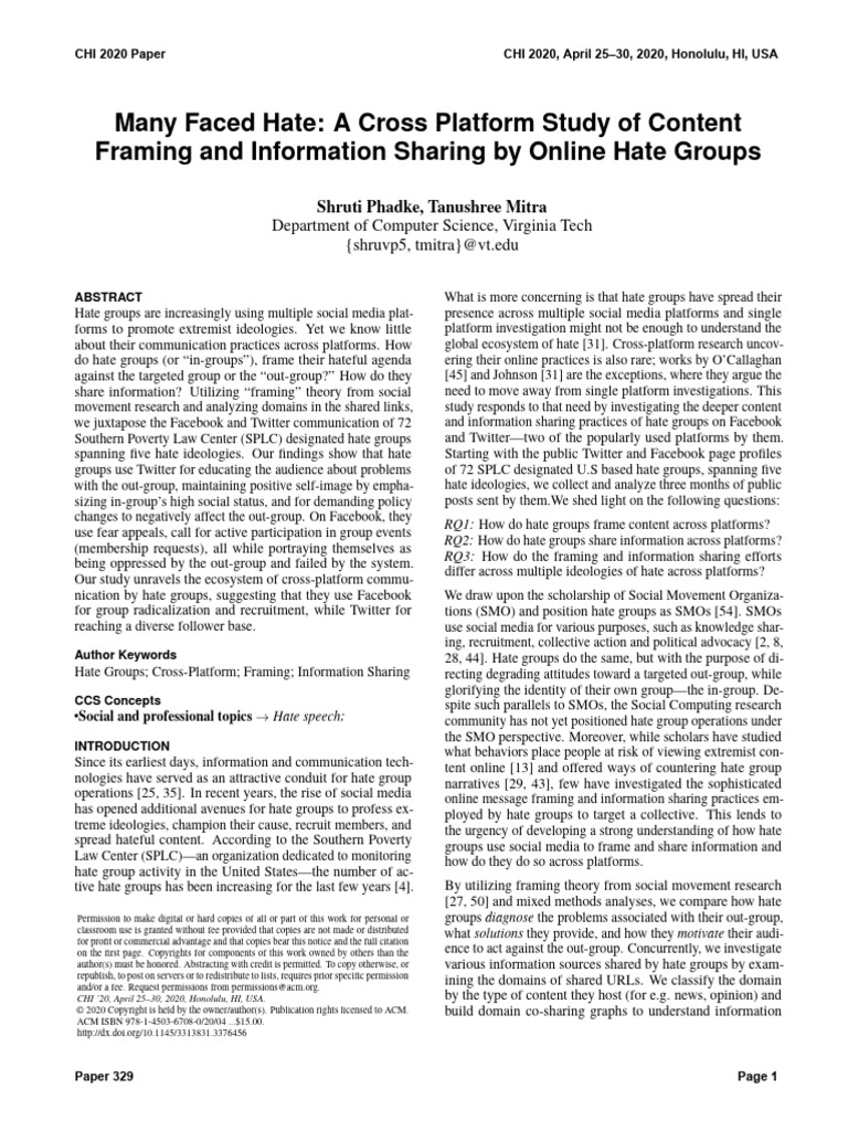 Paper 329 | PDF | Hate Group | Framing (Social Sciences)