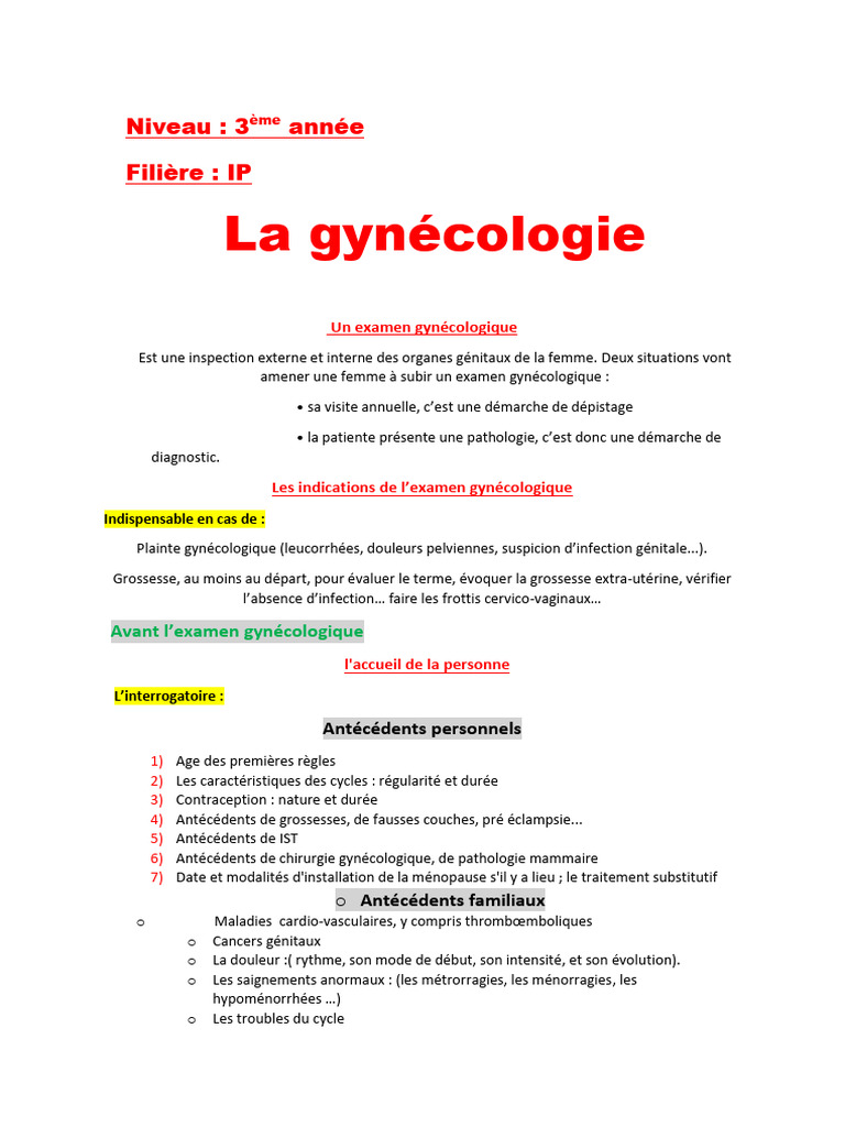 Examen gynécologique : Guide complet | PDF | Utérus | Gynécologie