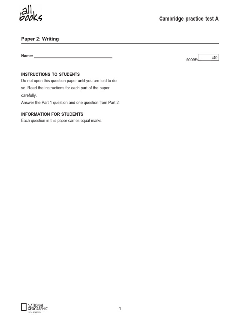 Cambridge Writing Practice Test A | PDF | Question