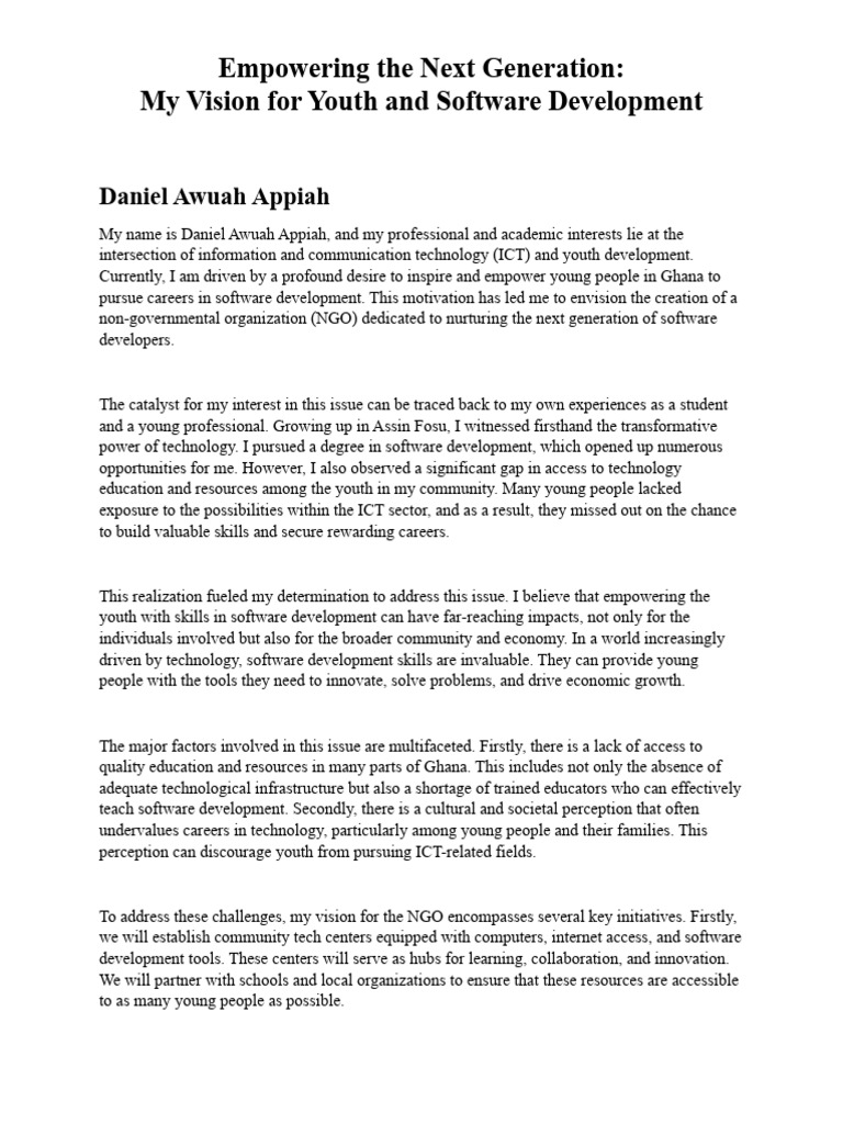 Appiah Daniel StatementofPurpose | PDF | Innovation | Non Governmental Organization