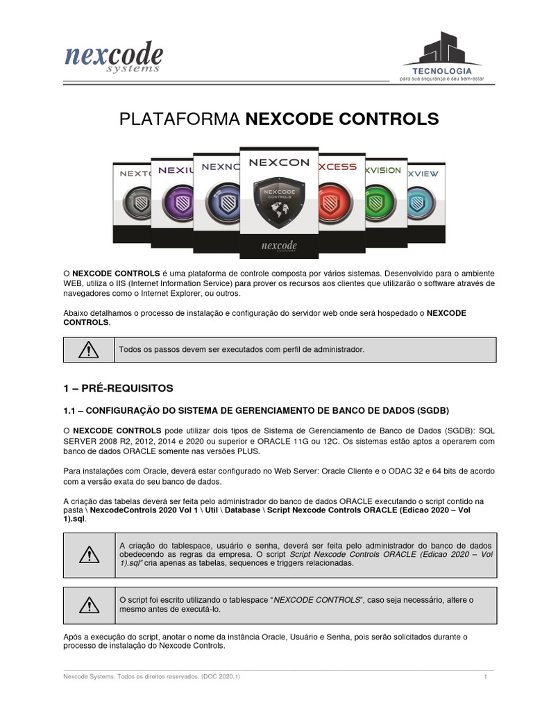 Manual de Instalação Do Nexcode Controls 2020 Vol 1 | PDF | Serviços de ...