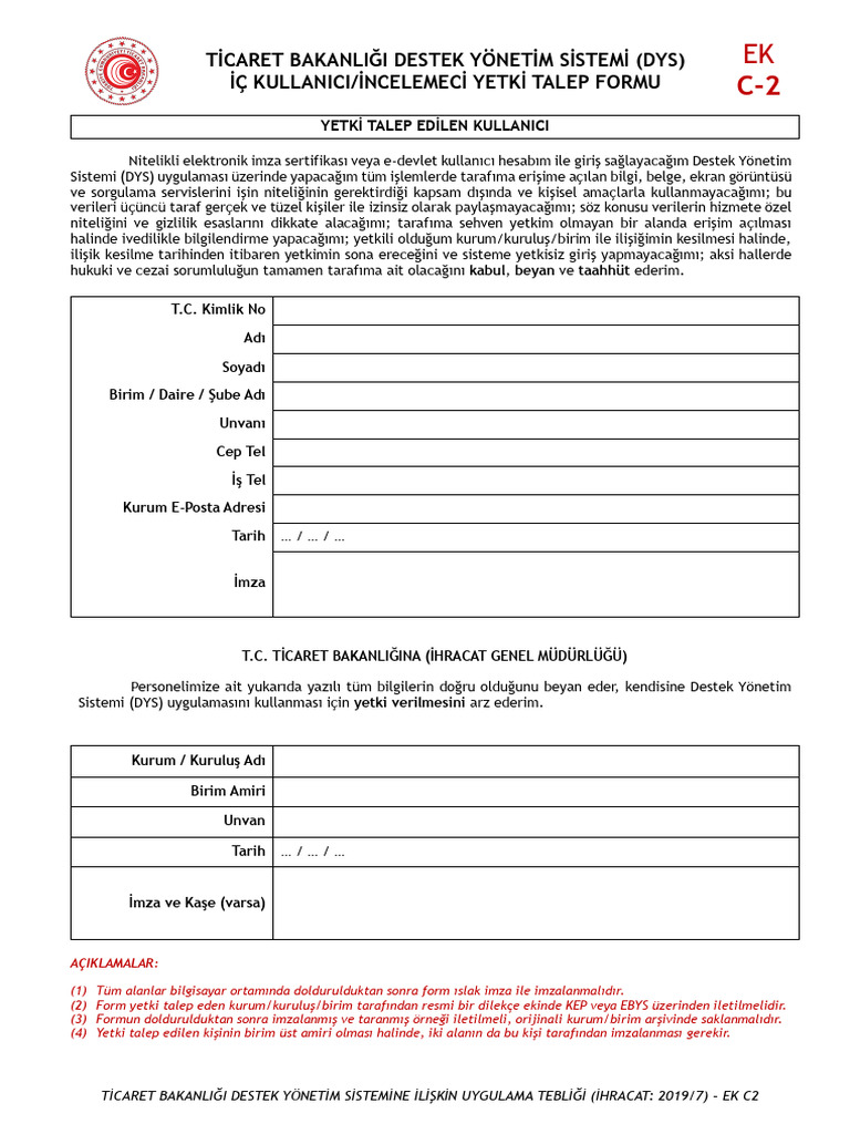 EK C2 DYS IcKullanici Incelemeci Yetki Talep Formu | PDF