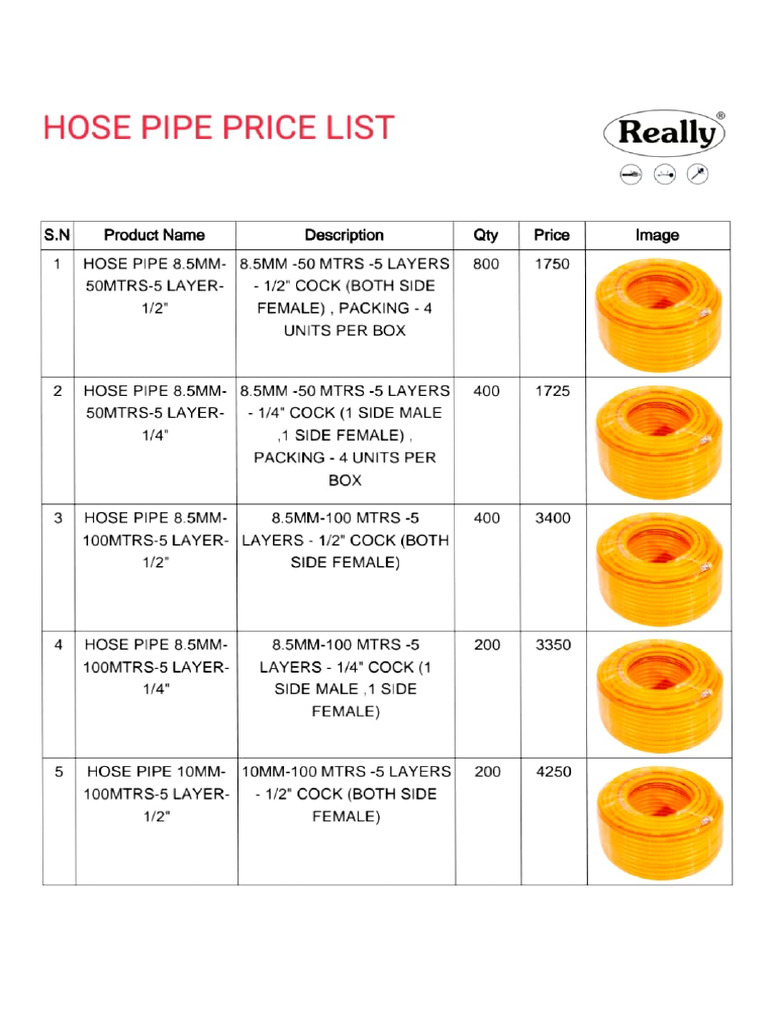 Hose Pipe Price List | PDF