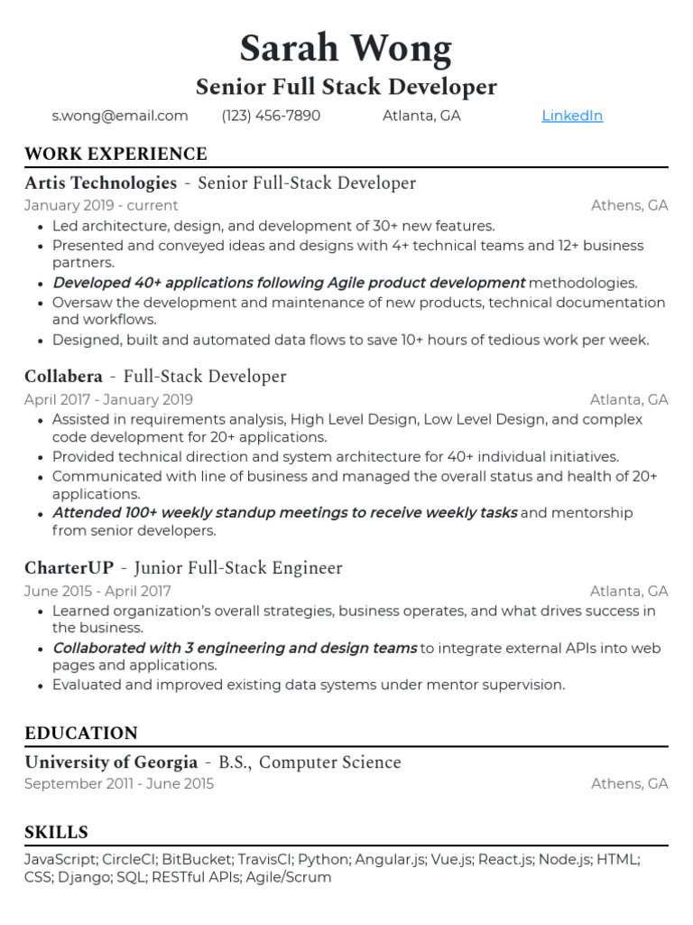 Senior Full Stack Developer Resume Example | PDF | Art