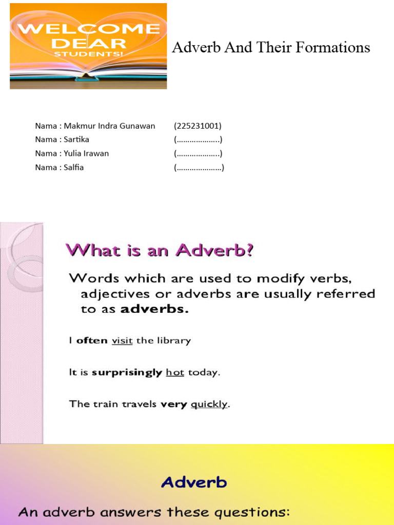 Adverb And Their Formations Pdf Adverb Adjective