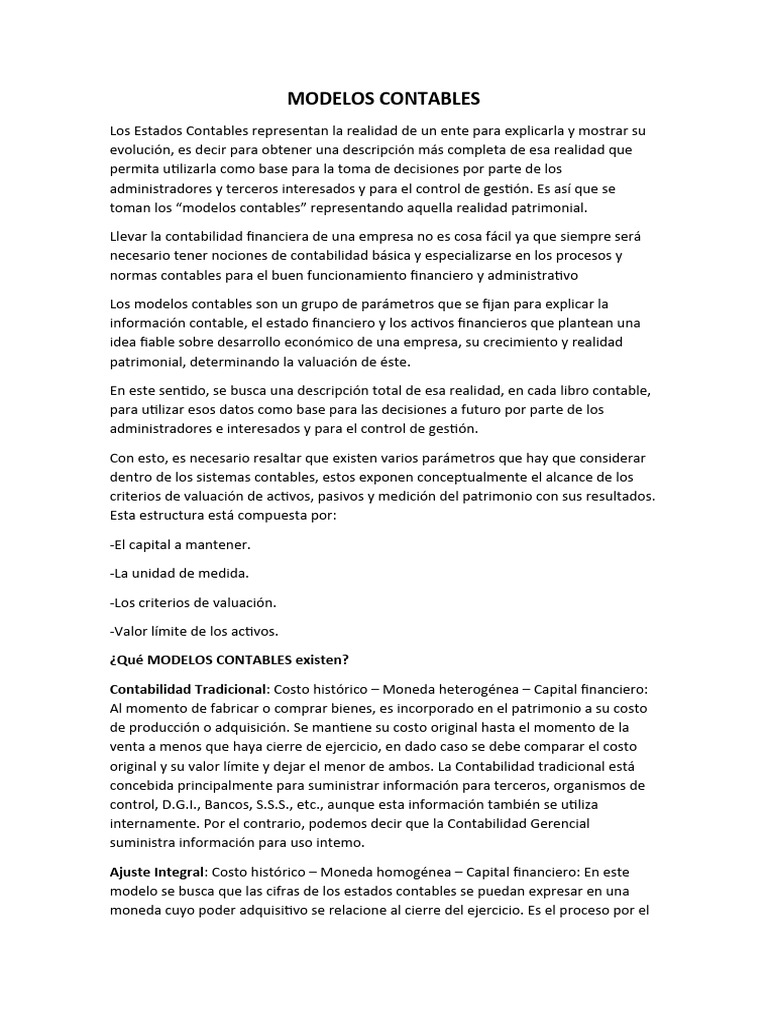 Modelos Contables | PDF | Contabilidad | Valoración (Finanzas)