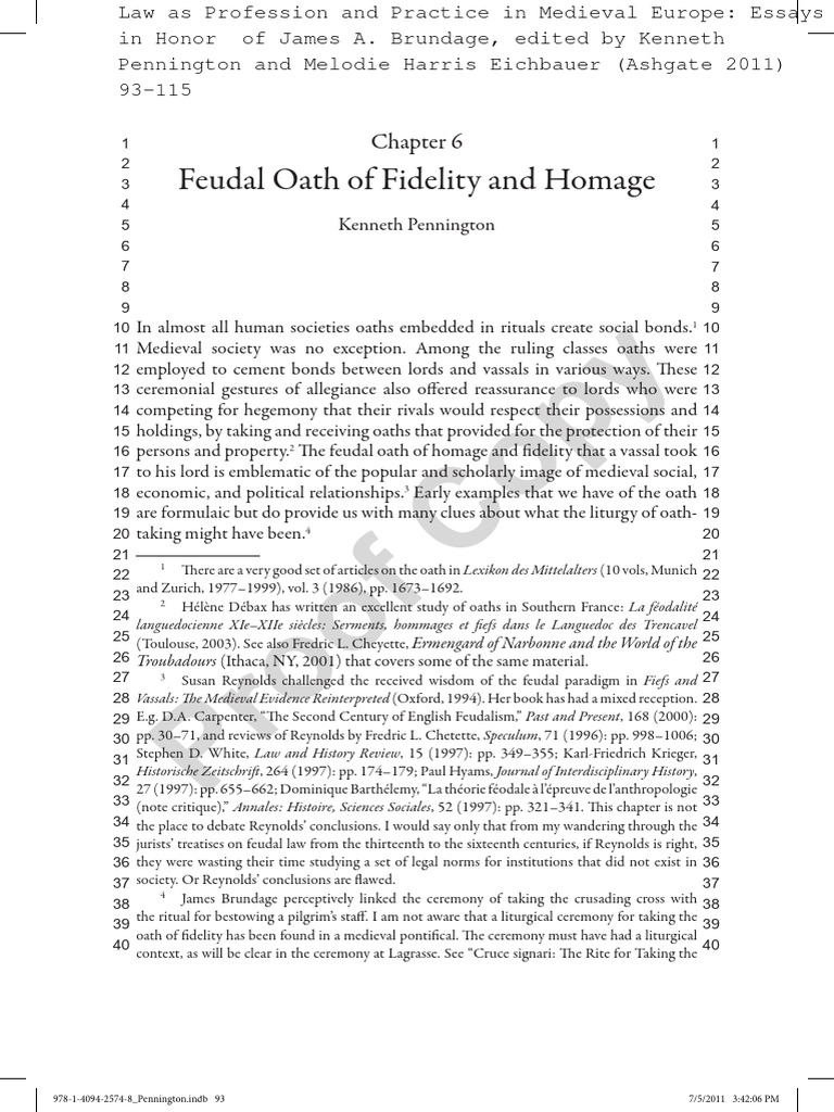 PENNINGTON, Kenneth. Feudal Oath of F Idelity and Homage | PDF ...