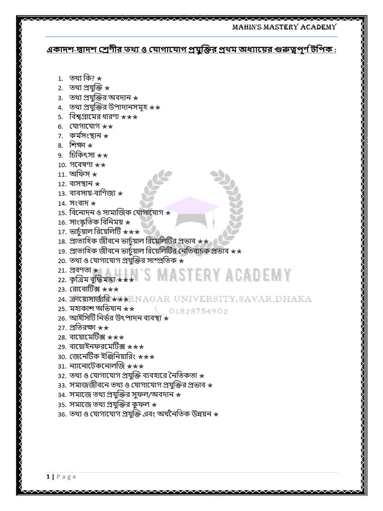 Ict 1st Paper Important Topic | PDF