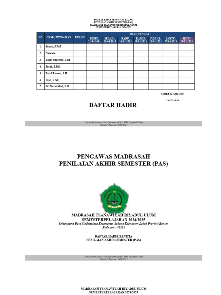 Daftar Hadir Panitia Dan Pengawas Pat 2023 | PDF