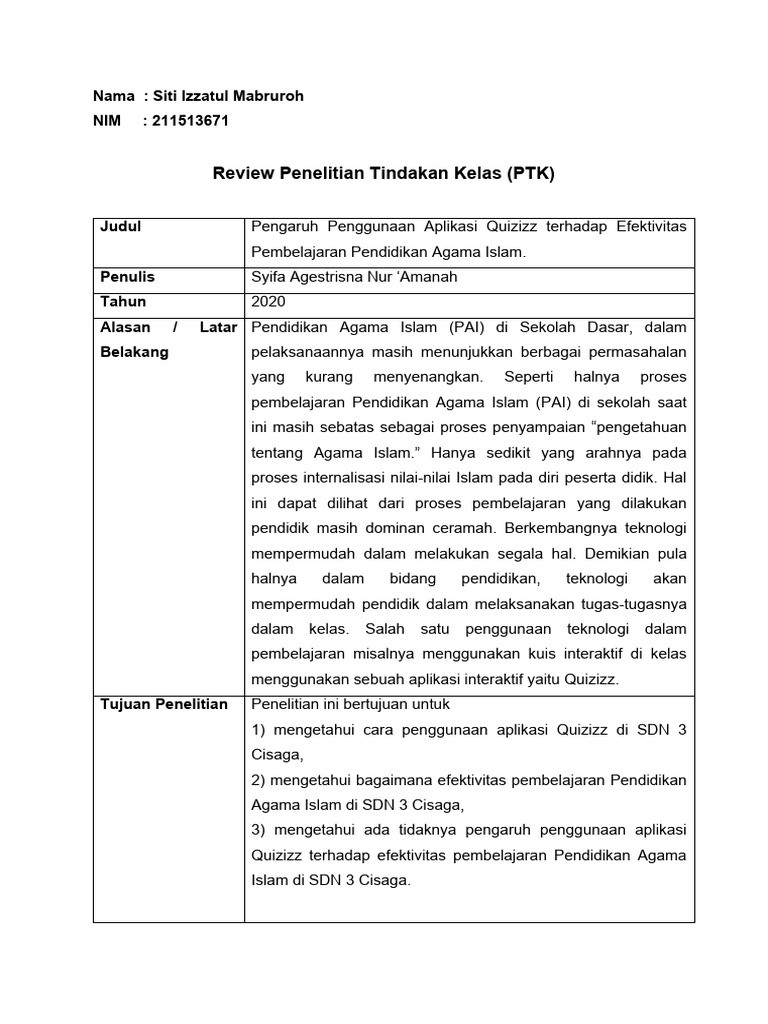 Izza Review Quizizz | PDF