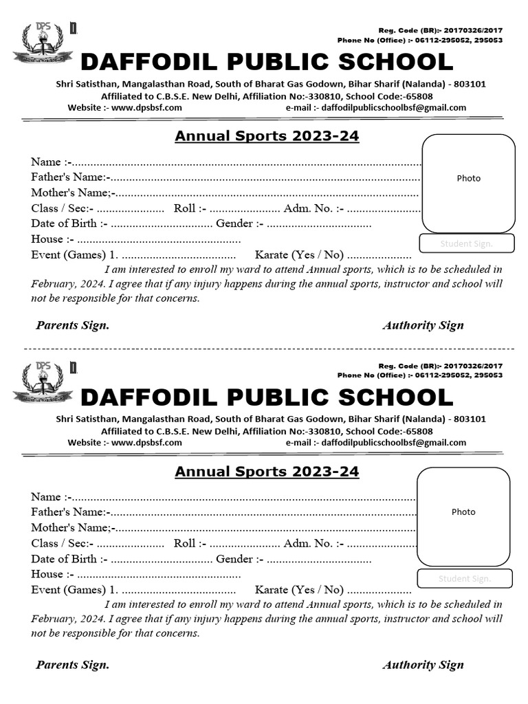 Annual Sports Enrollment Form 2023-24 | PDF