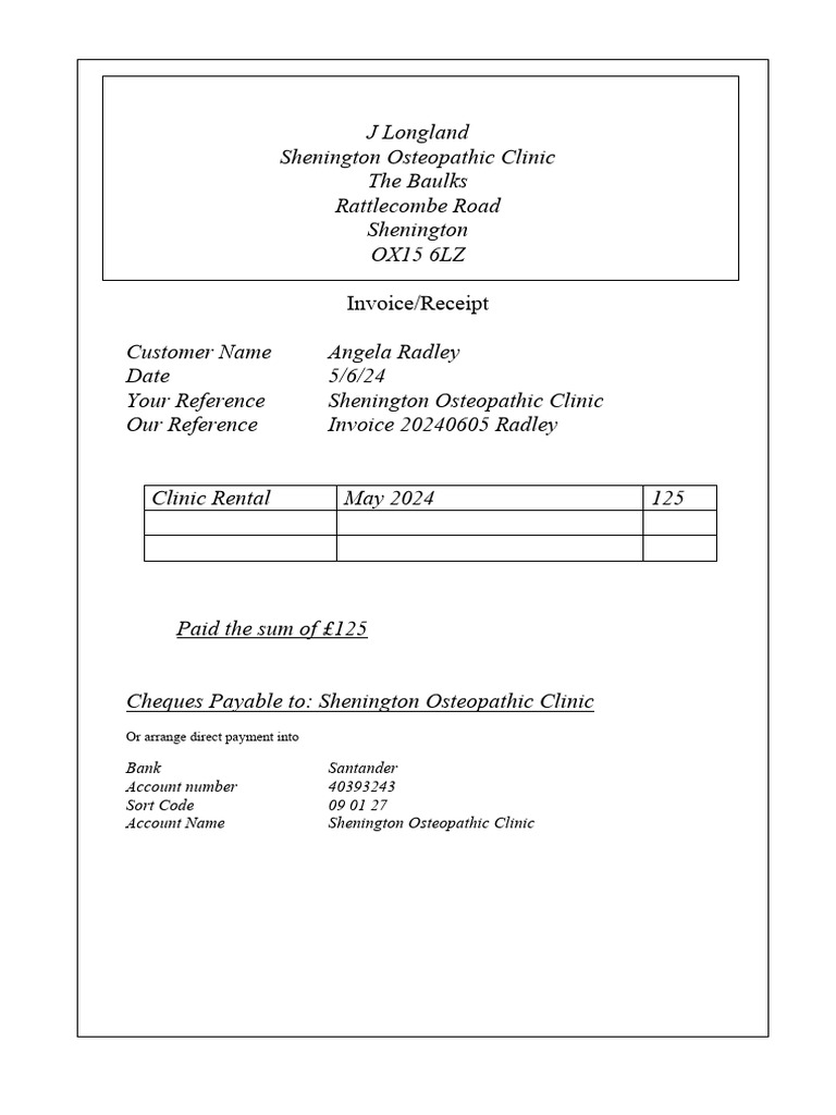 Shenington Osteopathic Clinic Invoice | PDF
