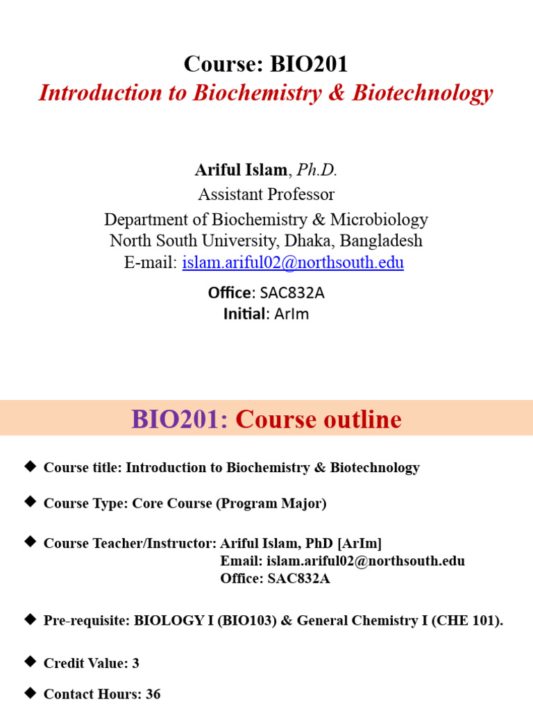 Lecture 1 BIO201 ArIm 240709 | PDF | Biotechnology | Biochemistry