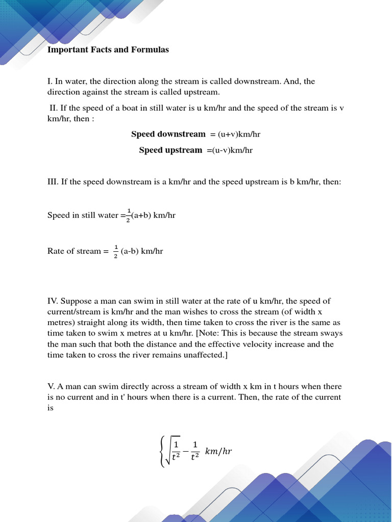 Boat and Stream Speed Calculations | PDF | Speed | River