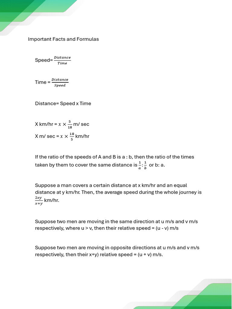 Time and Distance Practice Notes Edited | PDF | Speed | Velocity
