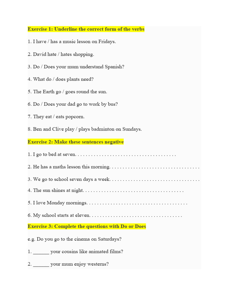 Exercise_ Simple Present | PDF