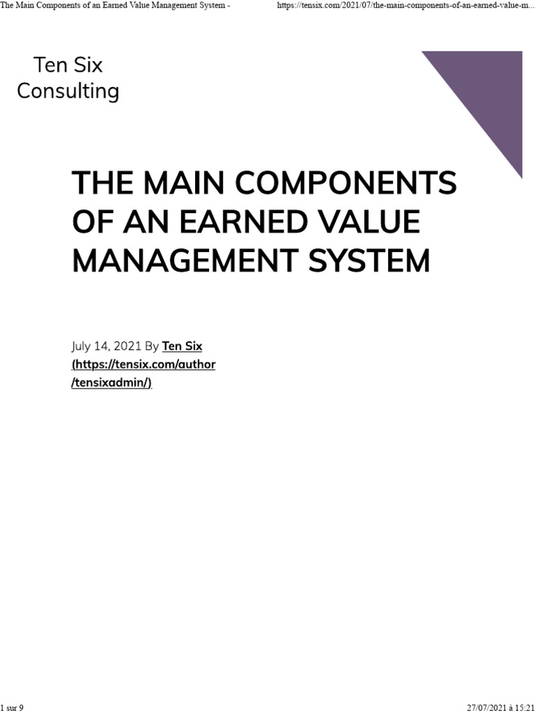 The Main Components of An Earned Value Management System | PDF