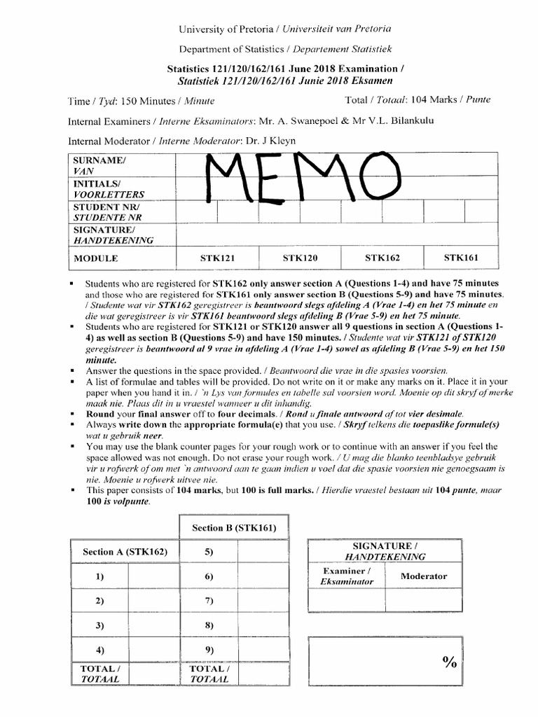 STK121 Exam 2018 (Final) | PDF | Mathematical Objects | Algebra