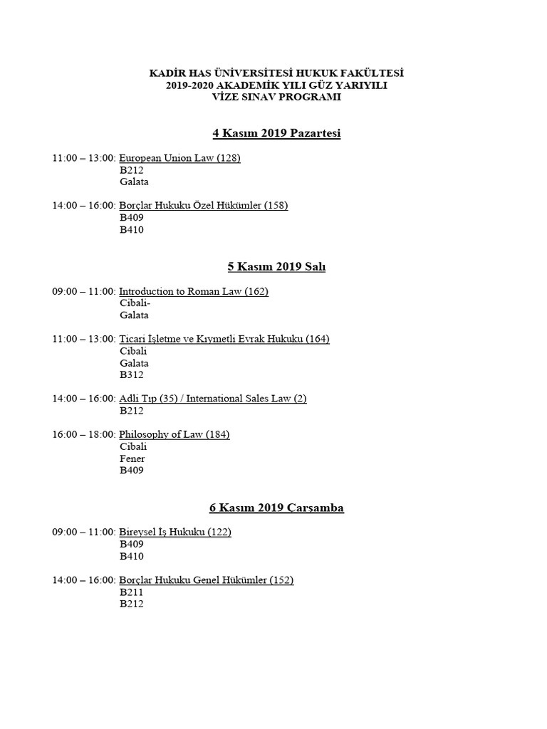Hukuk 2019 2020 Guz Vize Programi | PDF