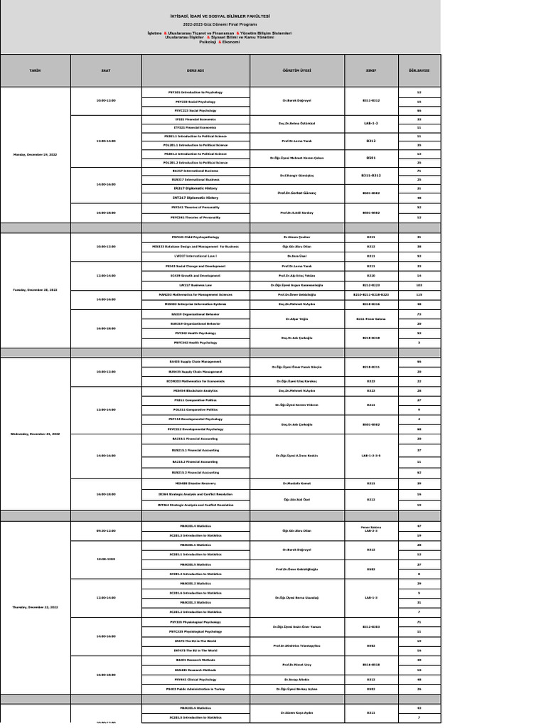 2022-2023 Final Exam Schedule | PDF | Economies