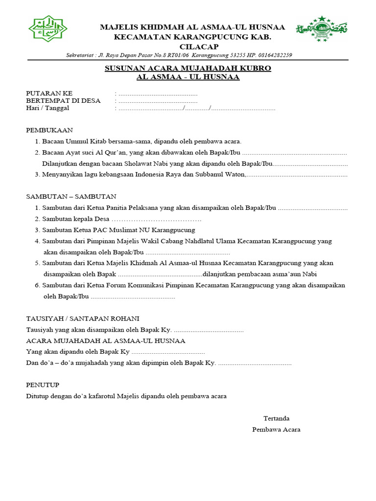 Susunan Acara Majlis Khidmah Al Asmaa | PDF