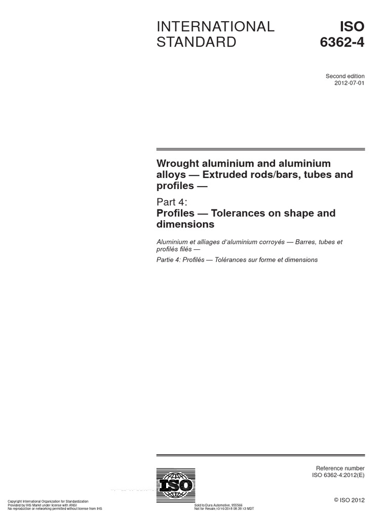 ISO 6362-4 Aluminum Extrusion Tolerances | PDF | International Organization For Standardization