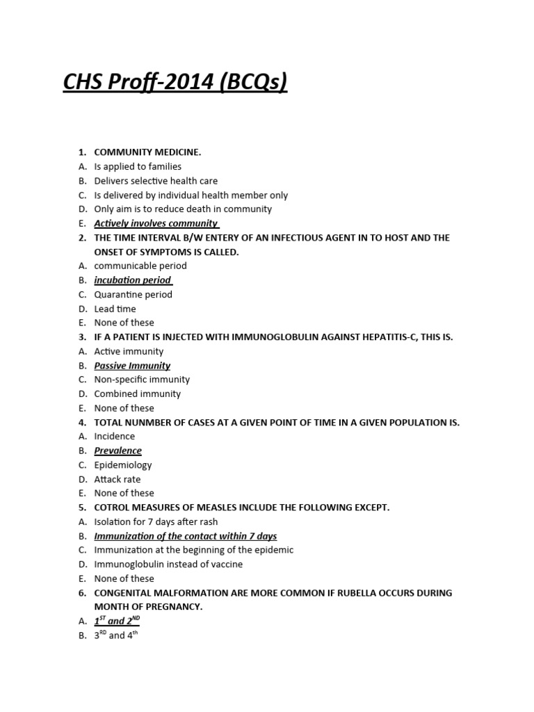 CHS 2014 Proff BCQs | PDF | Infection | Rabies