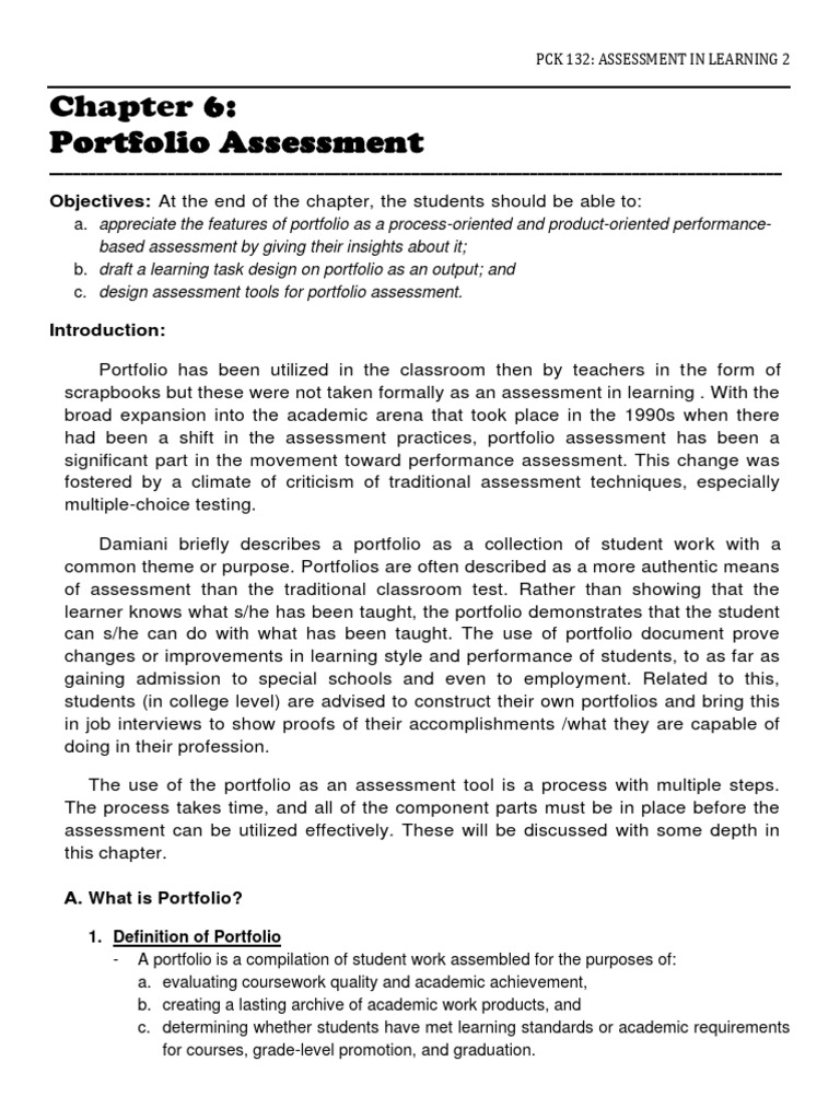 Chapter 6 Portfolio Assessment | PDF | Educational Assessment | Learning