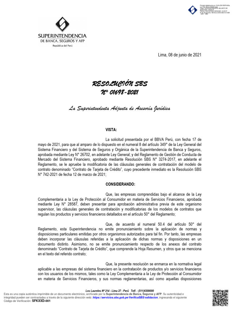 Resolucion Sbs N 2021 Sbs Pri | PDF | Bancos | Protección al Consumidor