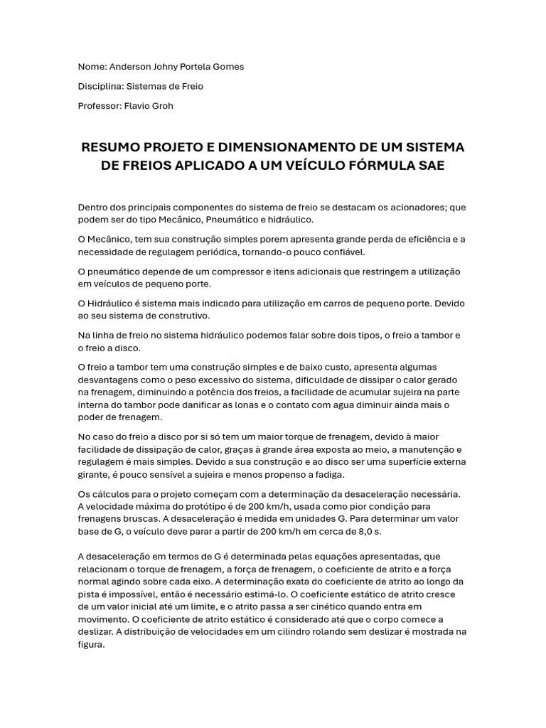 Resumo de Dimensionamento de Freio Cap. 4 | PDF | Freio | Pneu