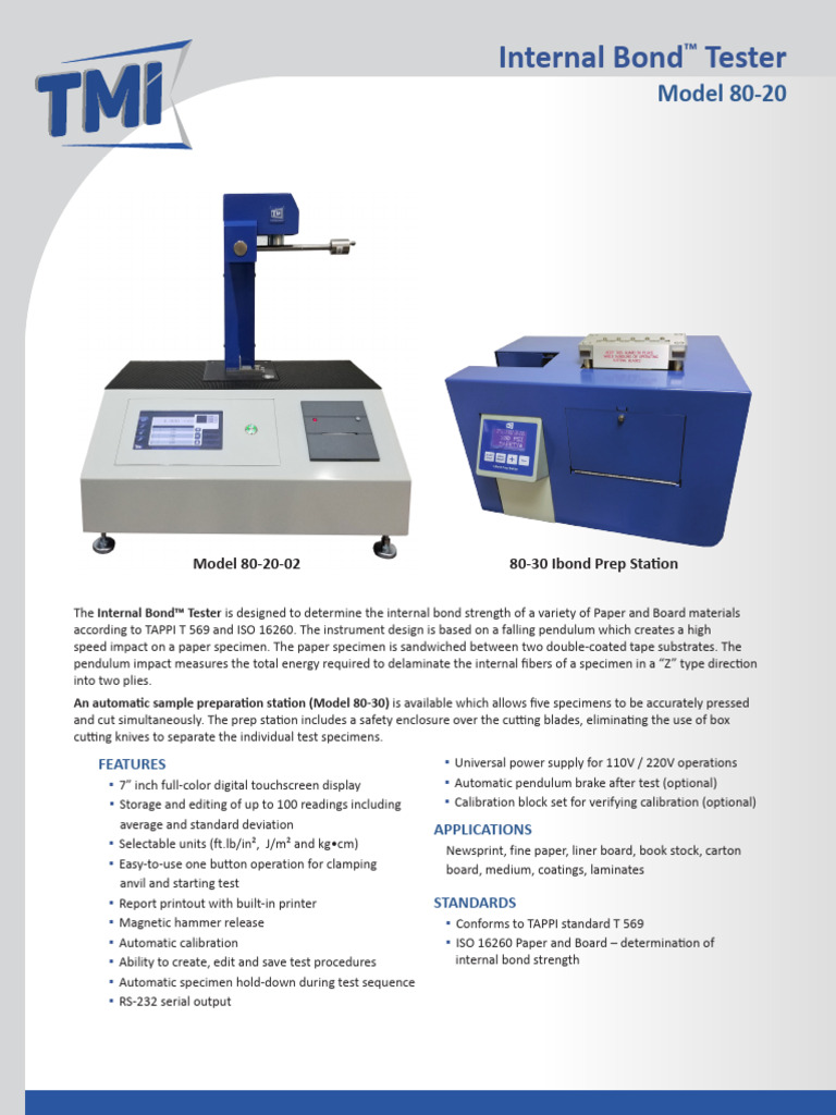 80 20 Internal Bond Tester | PDF | Calibration | Pendulum