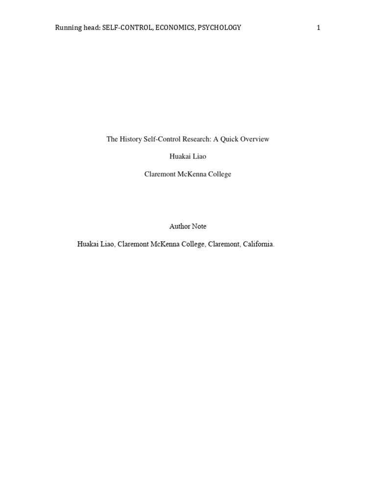 The History Self Control Research A Quic | PDF | Self Control | Self ...