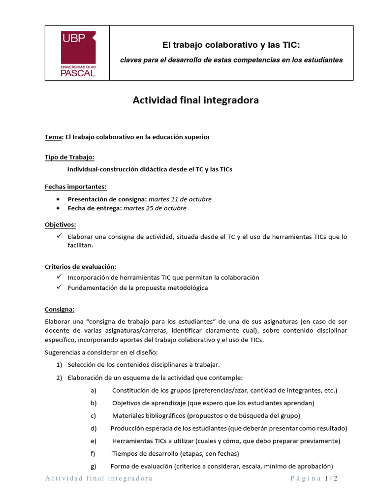 Actividad Final Integradora | PDF | Evaluación | Tecnología de información y comunicaciones