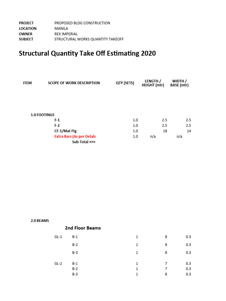 Quantity Takeoff Template | PDF | Building Engineering | Structural ...