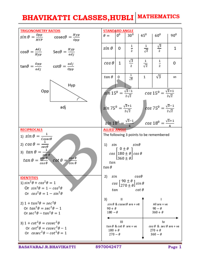 Trigonometry Formula List | PDF | Mathematical Objects | Complex Analysis