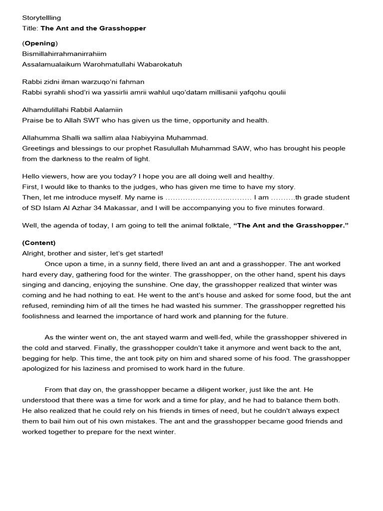 Teks Storytelling - Ant and Grasshoper | PDF | Quran | Islam